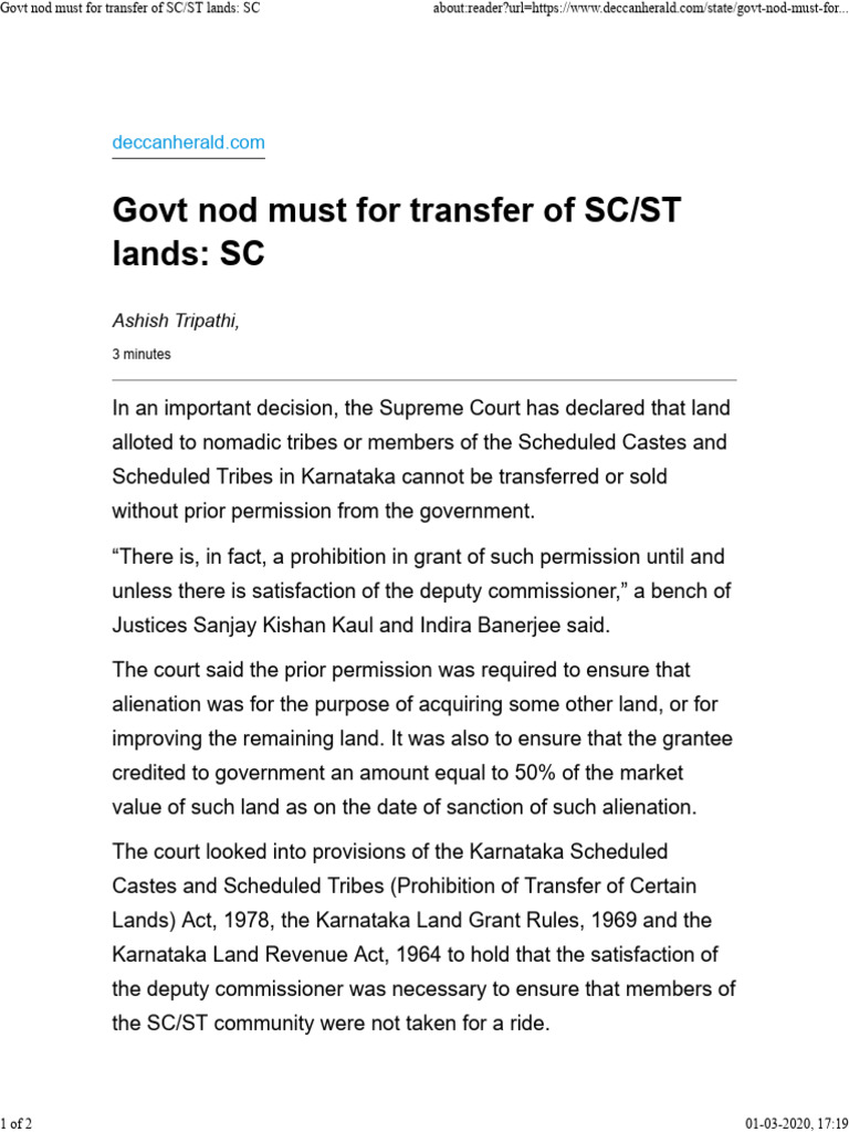 SC Rules on SC/ST Land Transfers | PDF | Justice | Crime & Violence