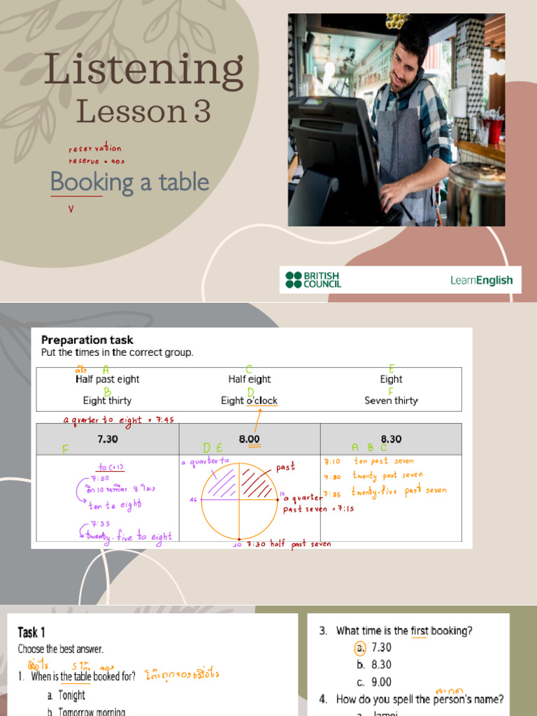 Listening Lesson 3 Booking a table (9) | PDF
