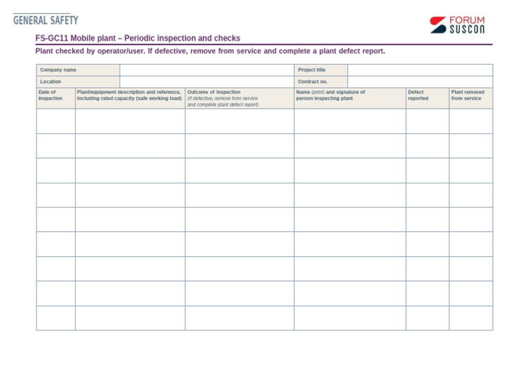 Mobile Plant Safety Inspection Checklist | PDF