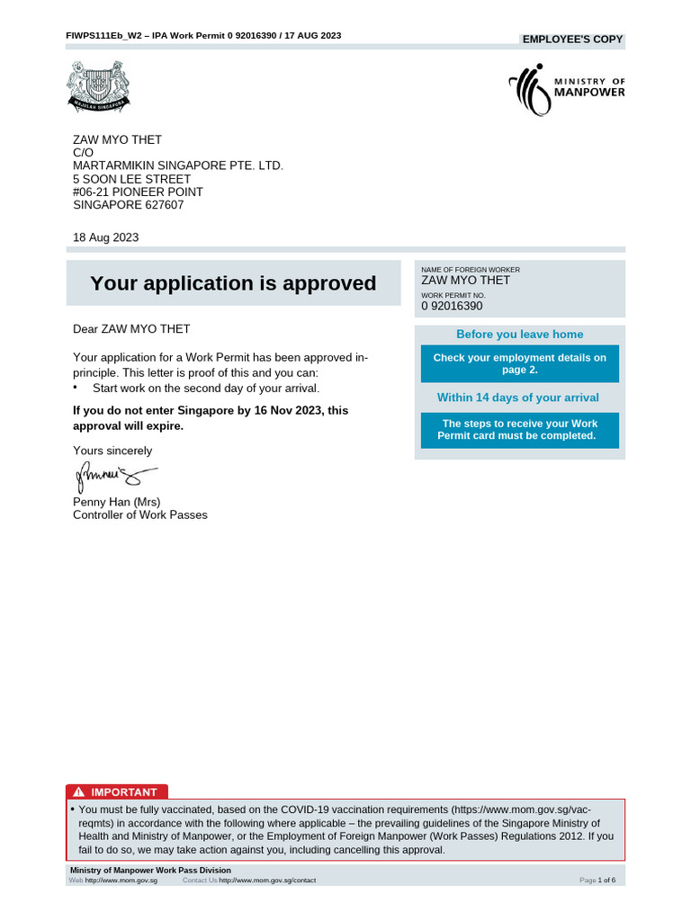 Ipa Letter Zaw Myo Thet - 230818 - 172534 | PDF | Employment | Salary