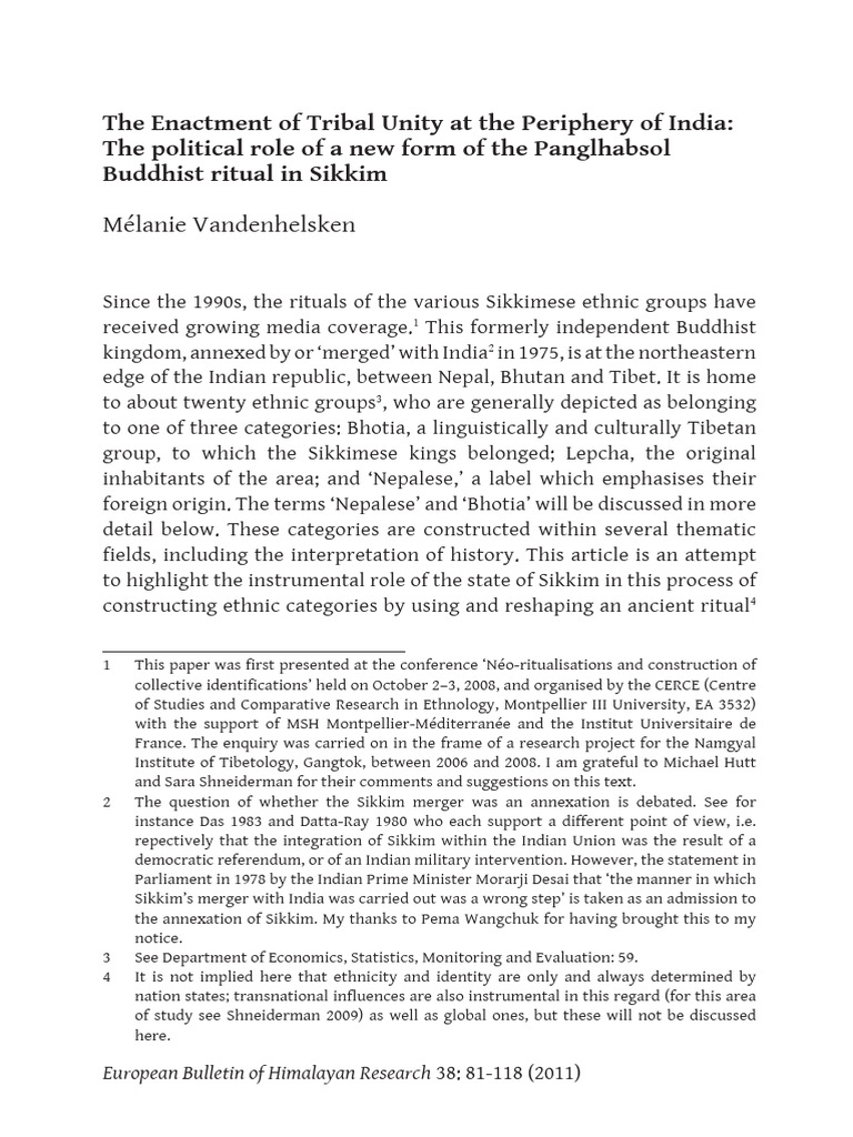 Tribal Unity through Panglhabsol Rituals | PDF