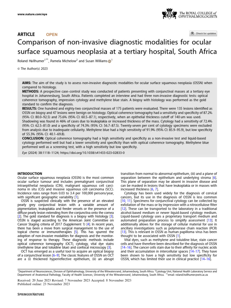 Non-Invasive OSSN Diagnosis Comparison | PDF | Cytopathology | Biopsy