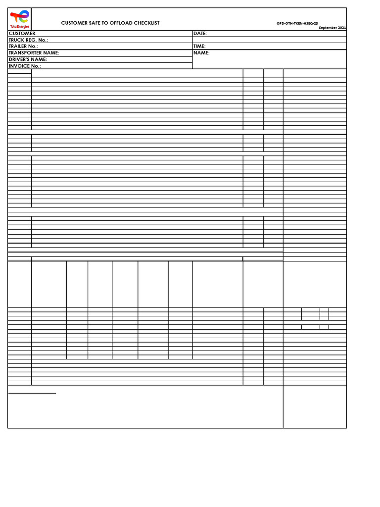 Customer Safe to offload Checklist | PDF