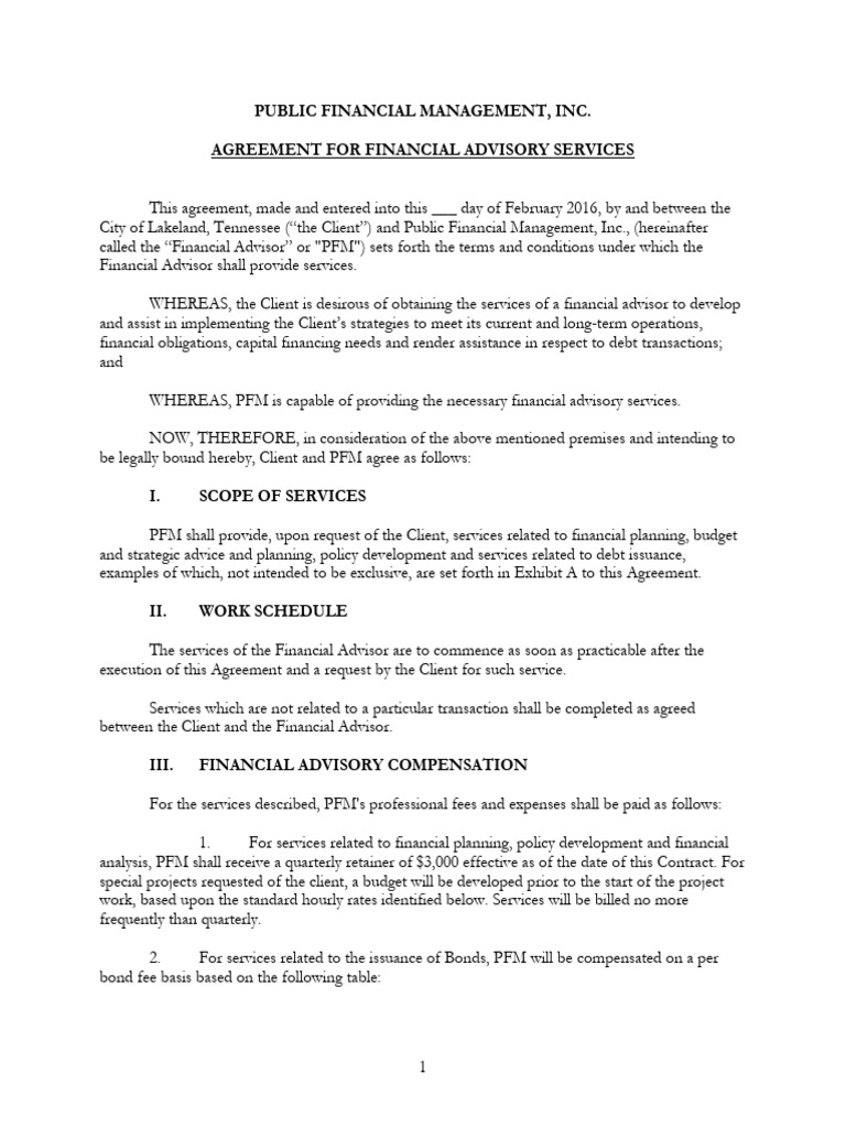 Financial Advisory Agreement Overview | PDF | Bonds (Finance) | Debt