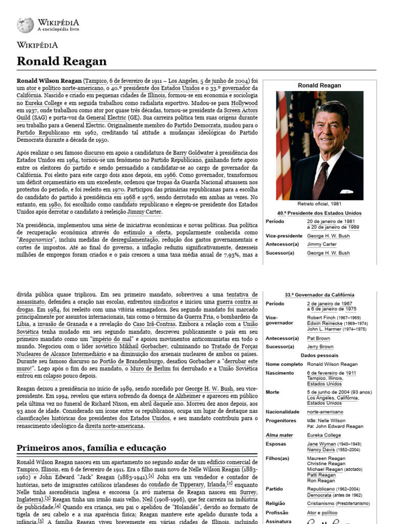 Ronald Reagan: Vida e Presidência dos EUA | PDF | Ronald Reagan | Nancy ...