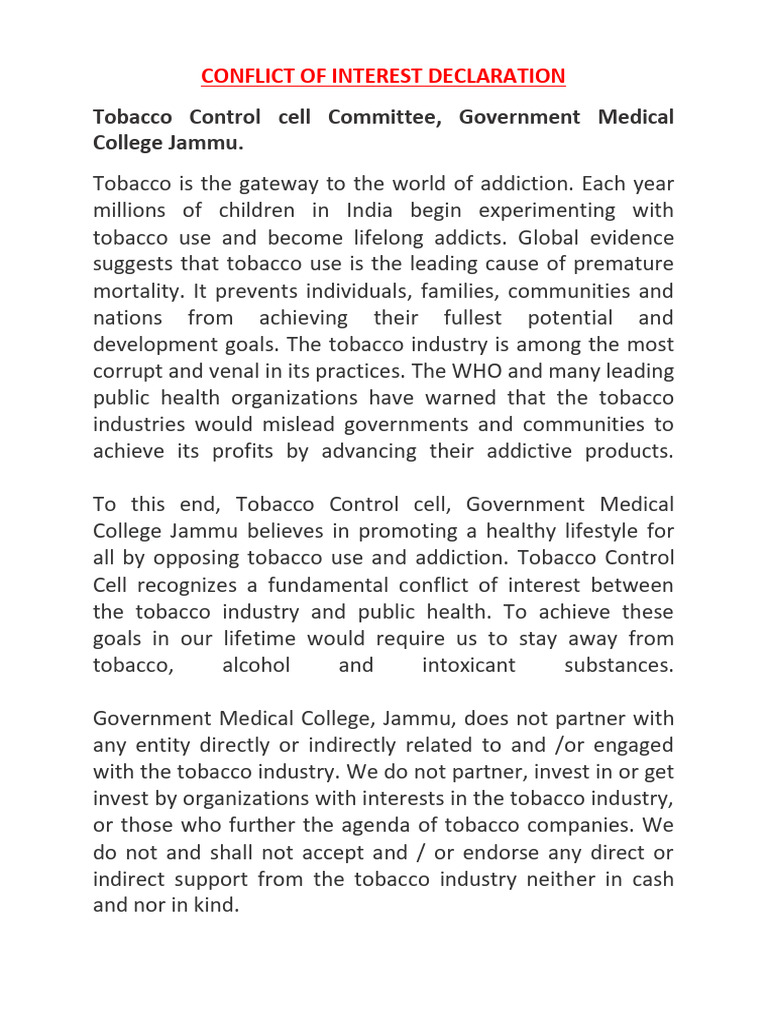 Conflict of Interest Declaration | PDF