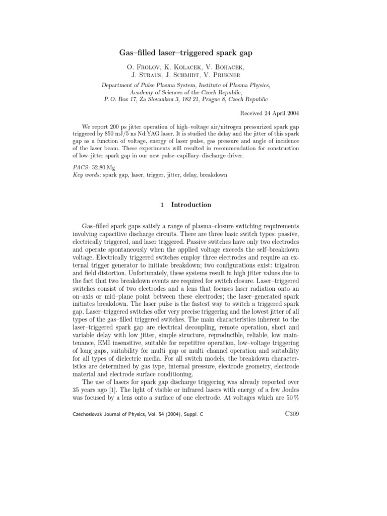 Frolov-2004-Gas Filled Triggered Spark Gap | PDF | Laser | Electrical Engineering