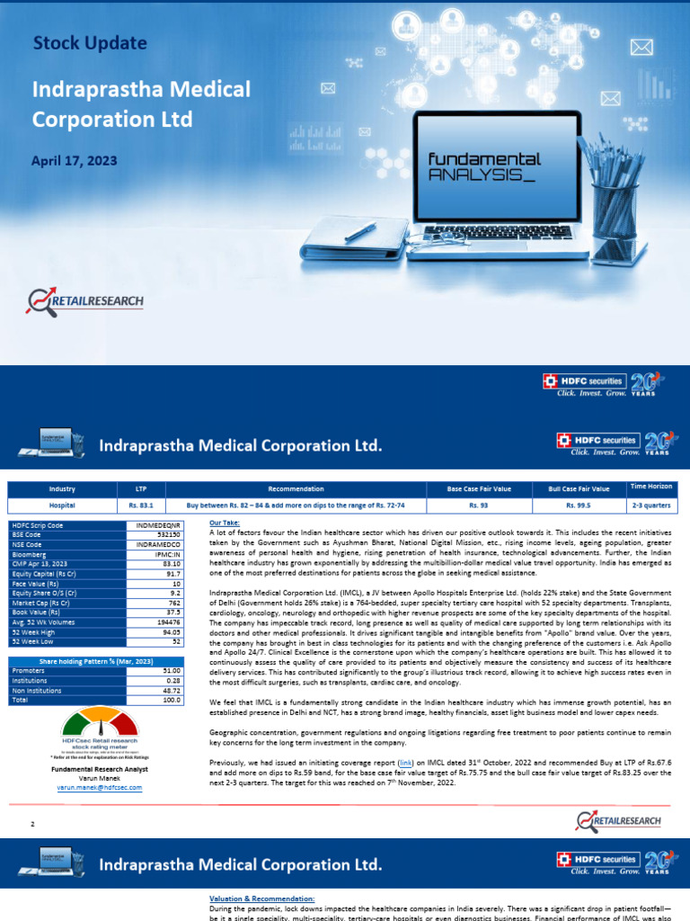Indraprastha Medical Corporation LTD IMCL Stock Update 17 04 2023 | PDF ...
