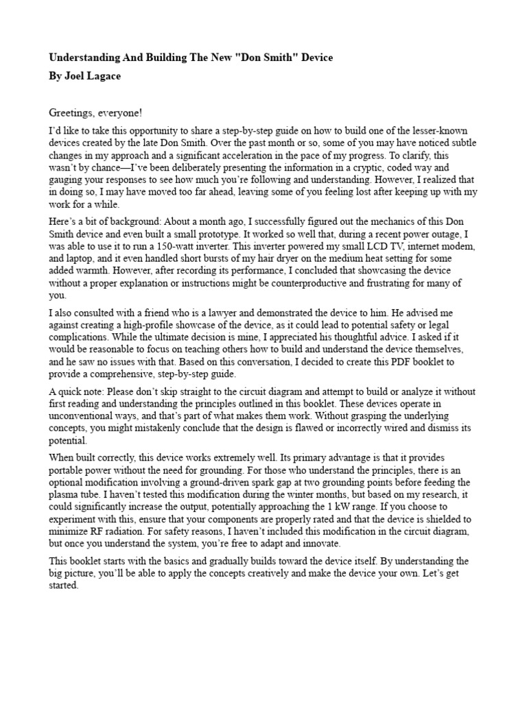 Build the Don Smith Device Guide | PDF | Inductor | Capacitor