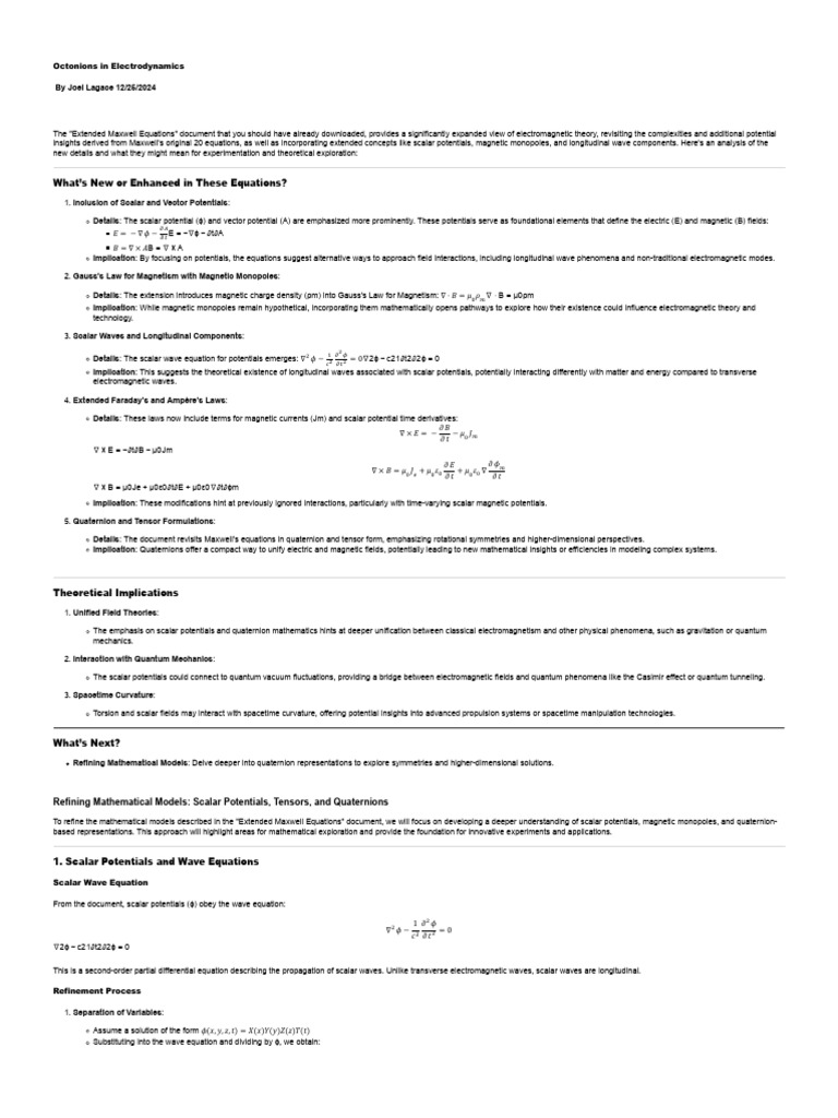 Octonions in Electrodynamics (Copy) | PDF | Waves | Field (Physics)