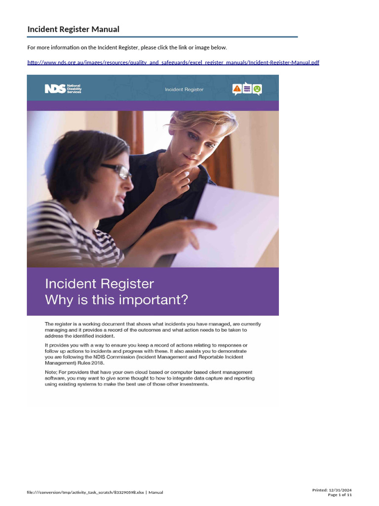 Incident Register Manual Overview | PDF