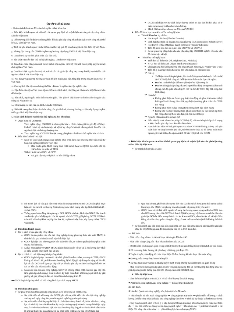 Microsoft Word - ÔN T¬P CUÐI KÌ CNXH | PDF