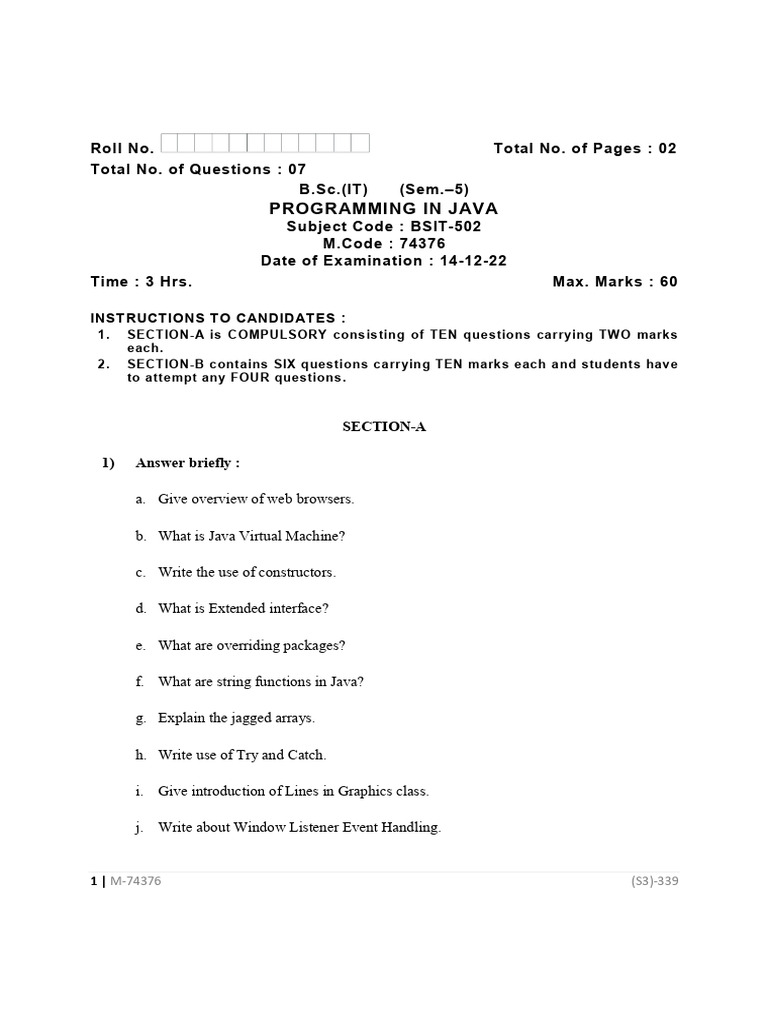 bsc-5-sem-it-programming-in-java-74376-dec-2022 | PDF