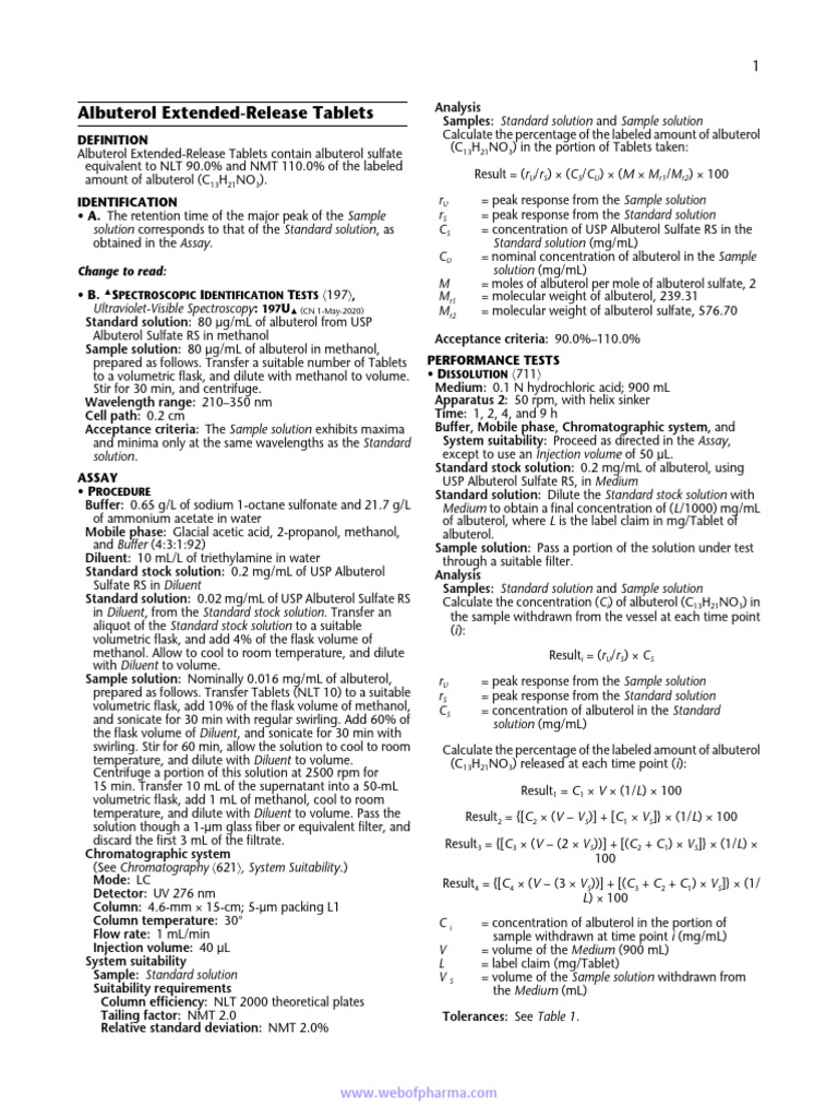 Albuterol Extended-Release Tablet Analysis | PDF | Chromatography ...