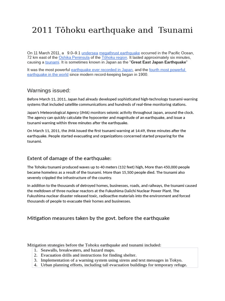 2011 Tōhoku Earthquake & Tsunami Overview | PDF | Tsunami | Earthquakes