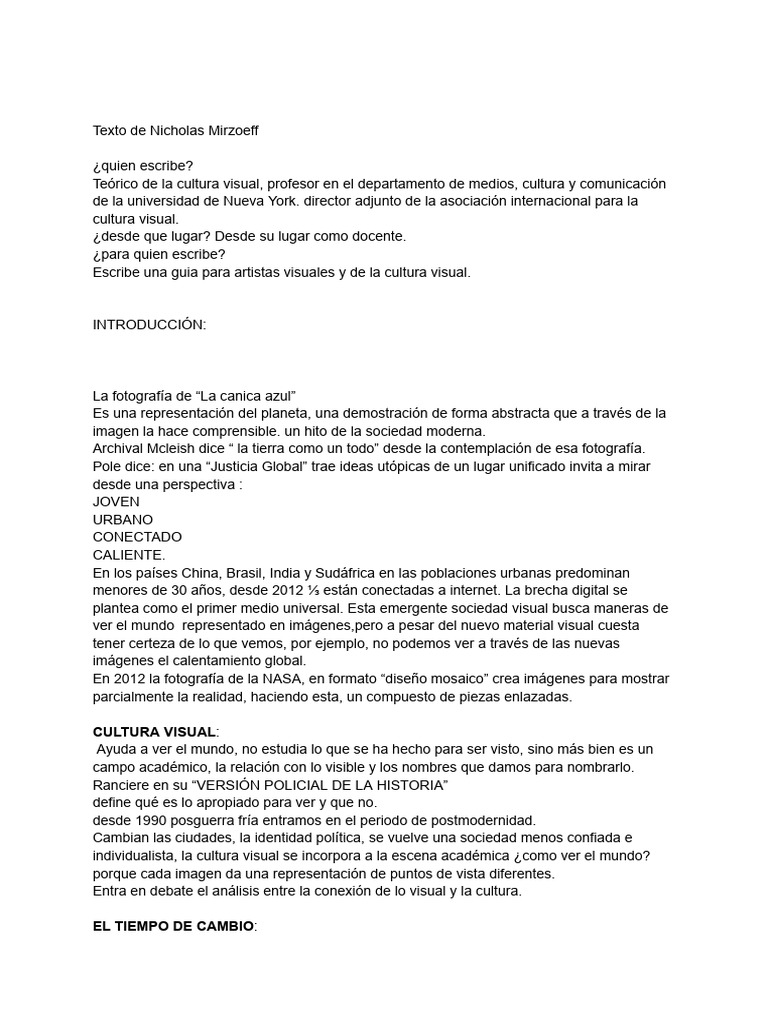 Texto de Nicholas Mirzoeff y Maria Acasso | PDF | Imagen | Educación en ...
