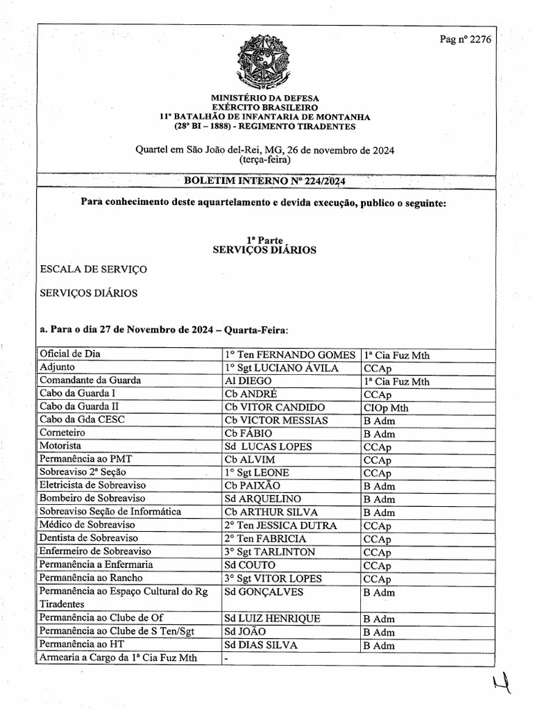 Boletim Interno Nr 224 de 26 de Novembro 2024 | PDF | Ciência militar ...