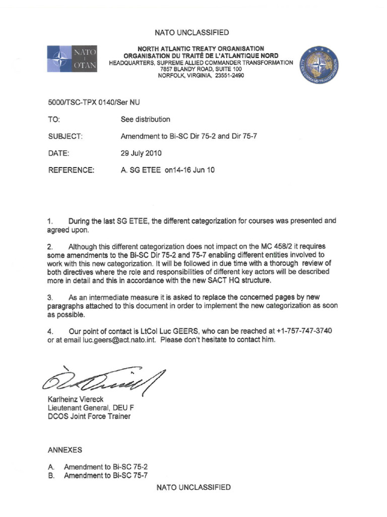 Amendment To Bi-SC Dir 75-2 and Dir 75-7 | PDF