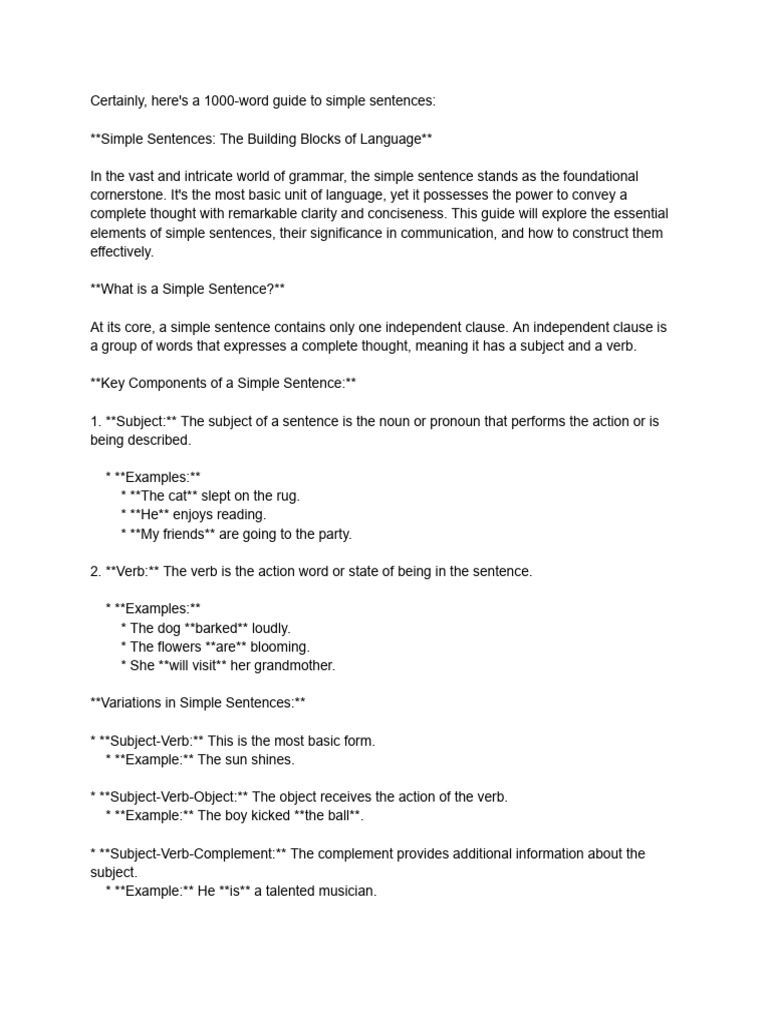 Simple sentences | PDF | Subject (Grammar) | Sentence (Linguistics)