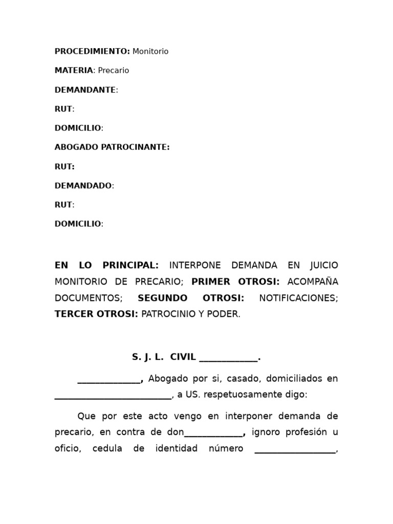 Demanda Monitorio de Precario | PDF | Justicia | Crimen y violencia