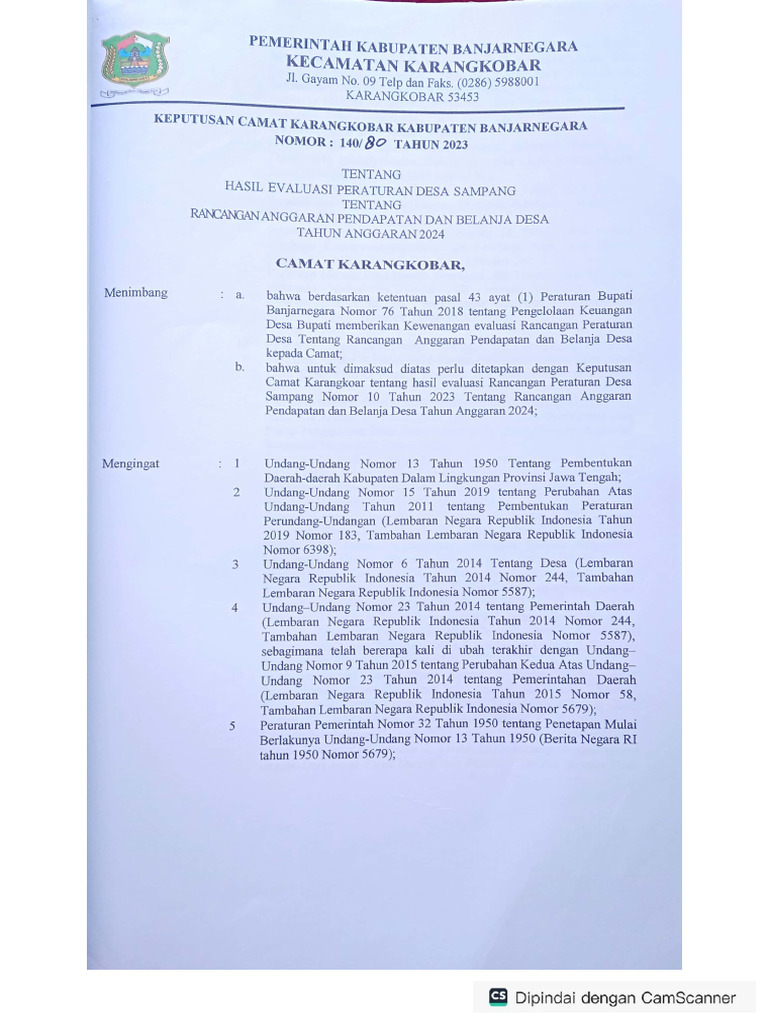 Dokumen Kesesuaian APBDes | PDF