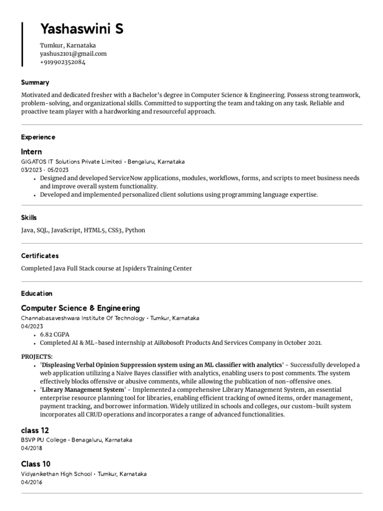 RESUME_YASHASWINI | PDF