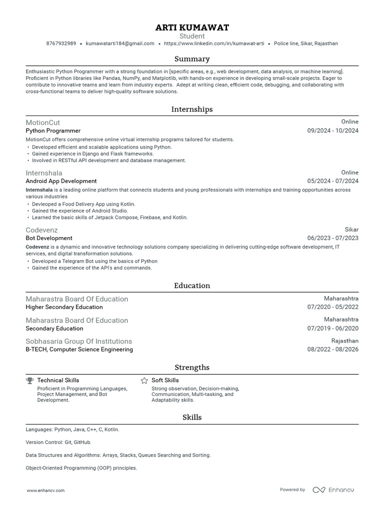 ArtiKumawatResume | PDF | Python (Programming Language) | Computer Programming