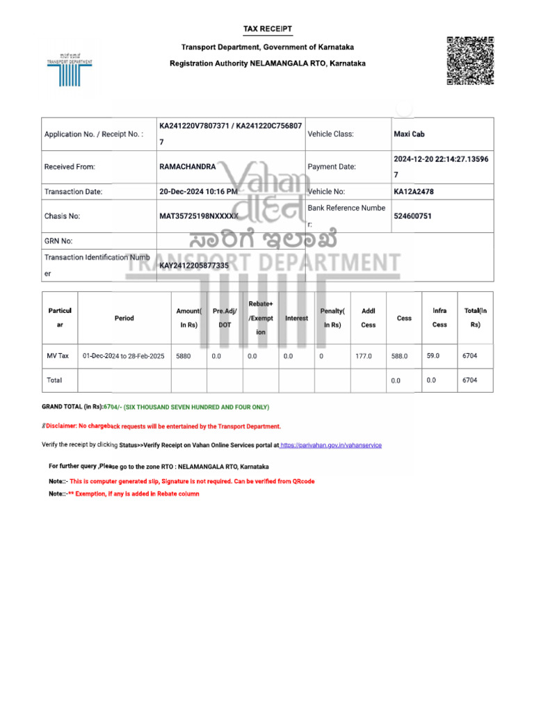 MV Tax - Dec | PDF