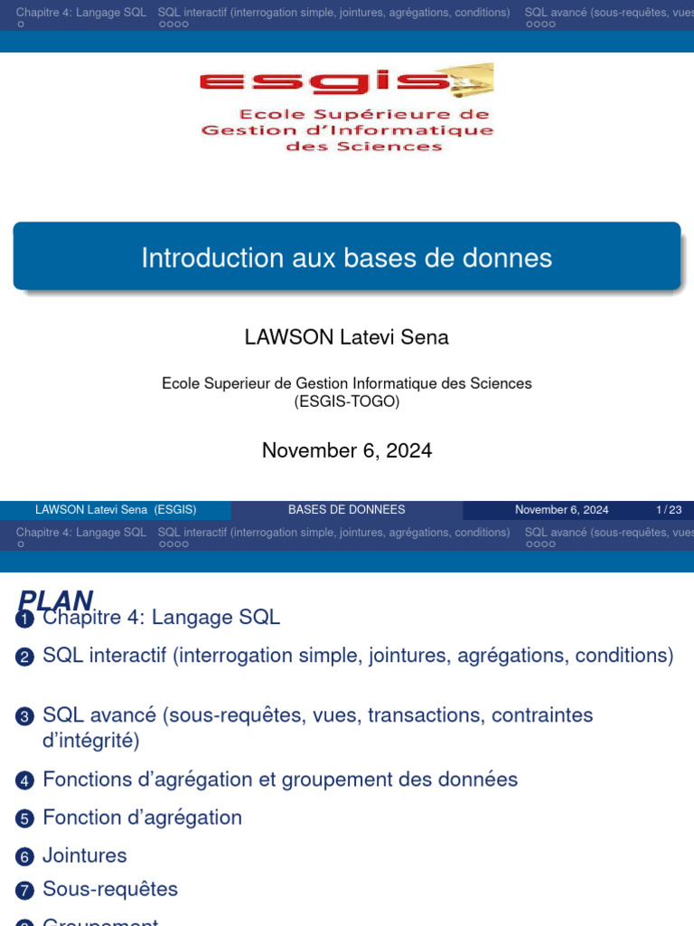 Fondamentaux Aux Bases de Donnees Beamer chp4 | PDF | SQL | Bases de données