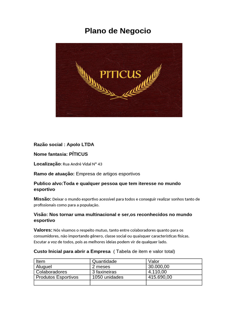 Modelo de Plano de Negocio Pronto | PDF