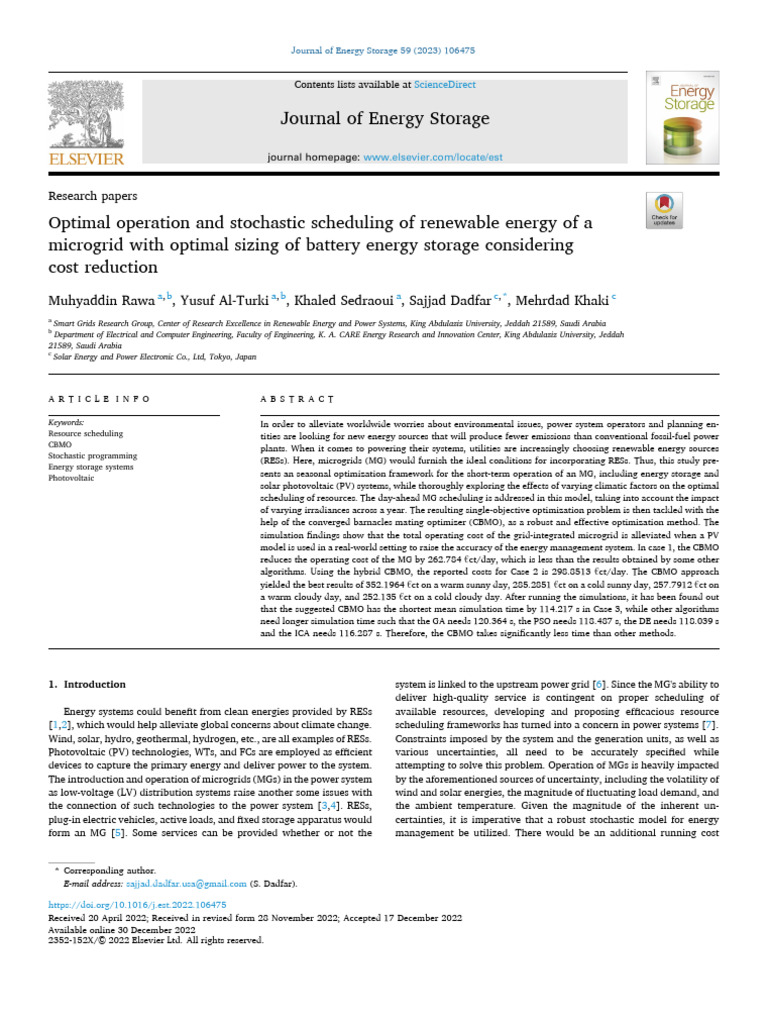 Optimal Operation And Stochastic Scheduling Of Renewable Energy Of A