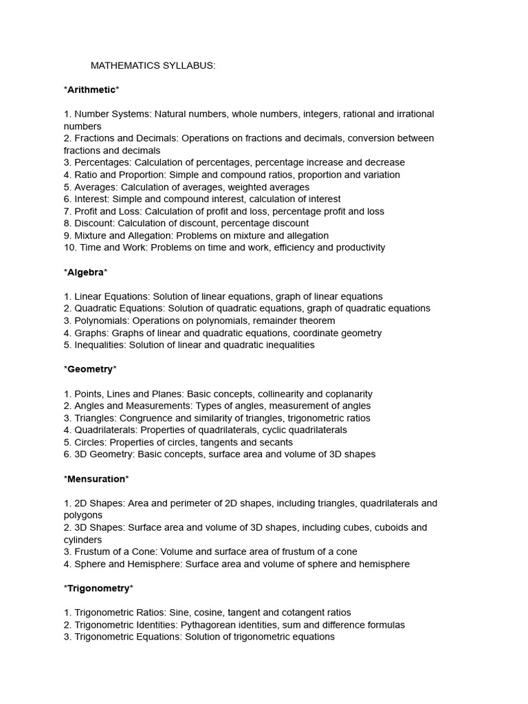 MATHEMATICS SYLLABUS- | PDF | Trigonometric Functions | Trigonometry