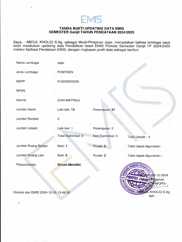 Updating Data EMIS Ganjil 2024 | PDF