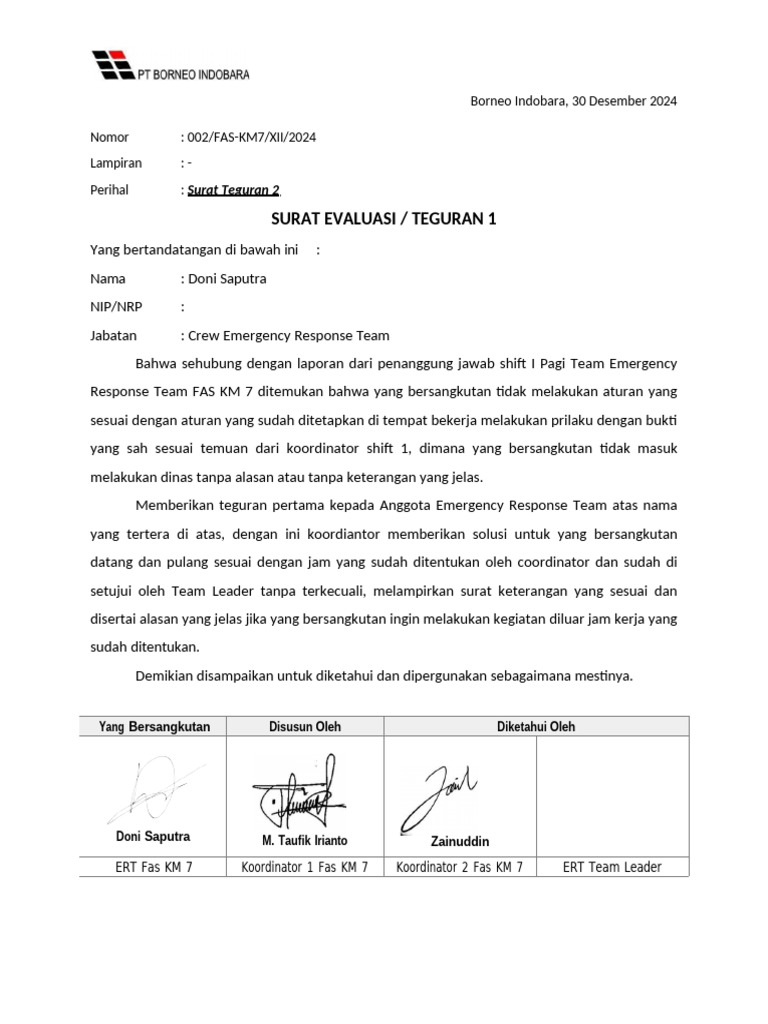 Form - Surat - Teguran - Doni Saputra - 30-12-2024 | PDF