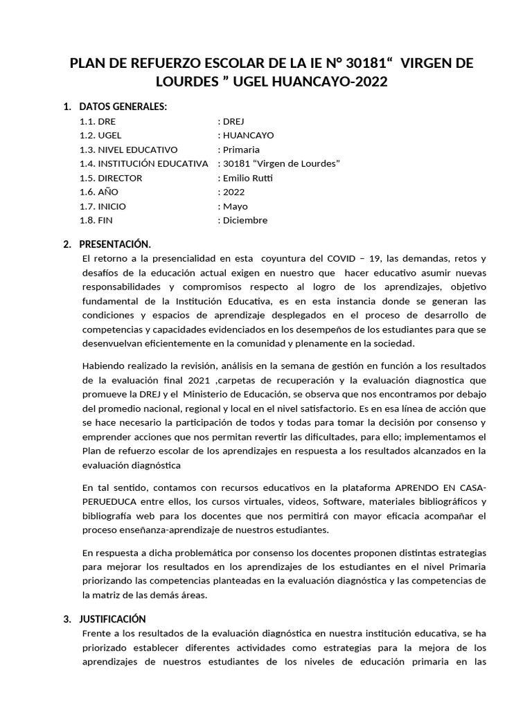Plan de Refuerzo Escolar 2022 | PDF | Evaluación | Enseñando