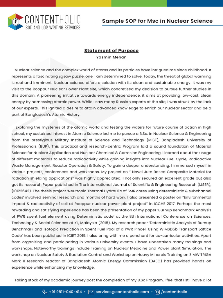 SOP for MSc in Nuclear Science Program | PDF | Nuclear Power | Nuclear ...