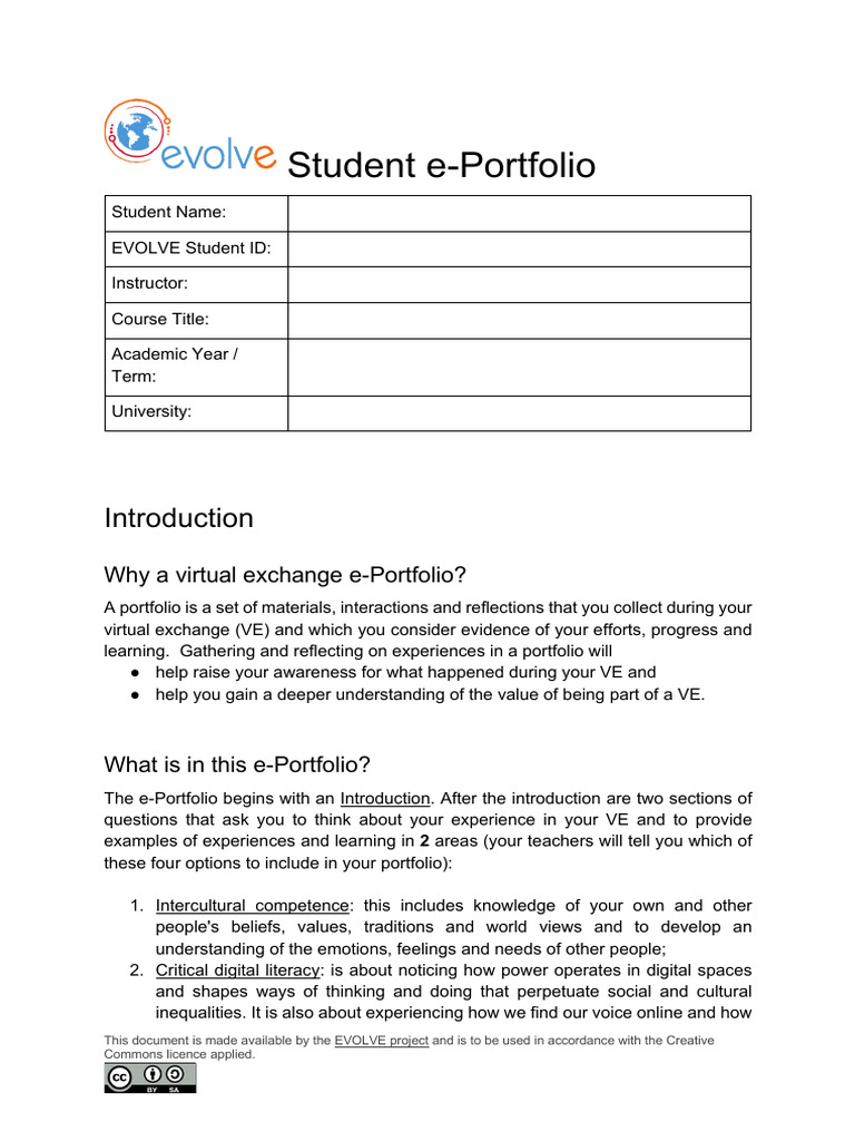 Evolve Student Portfolio | PDF | Experience | Cross Cultural Communication