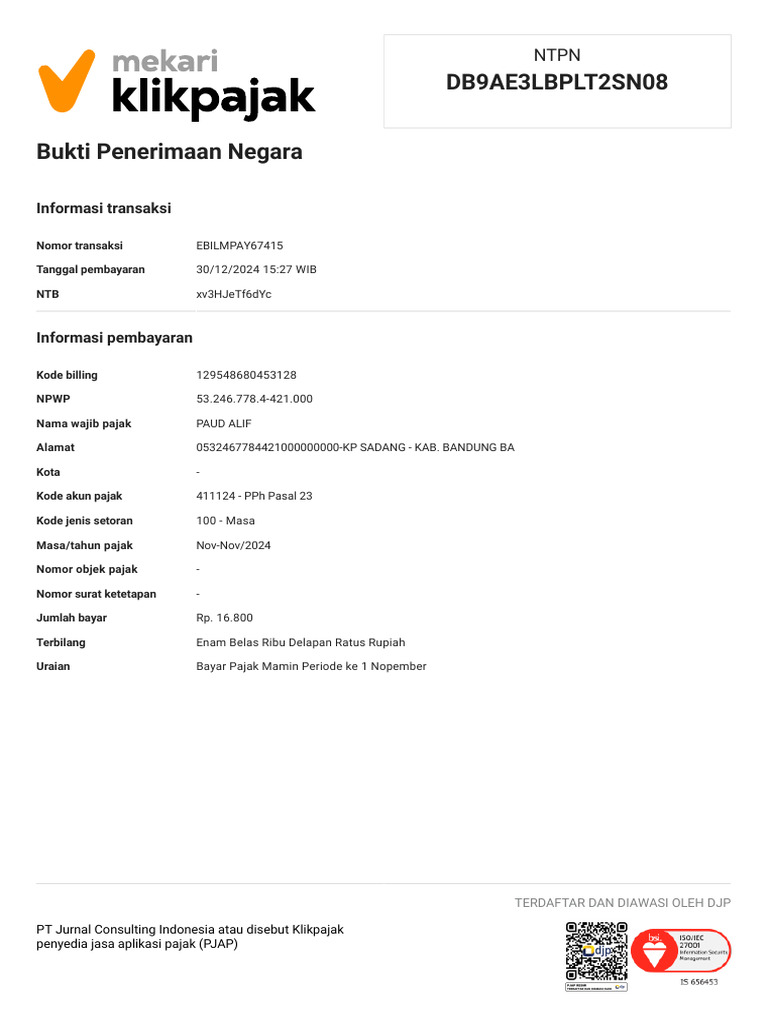 Contoh NTP Pajak 1 | PDF