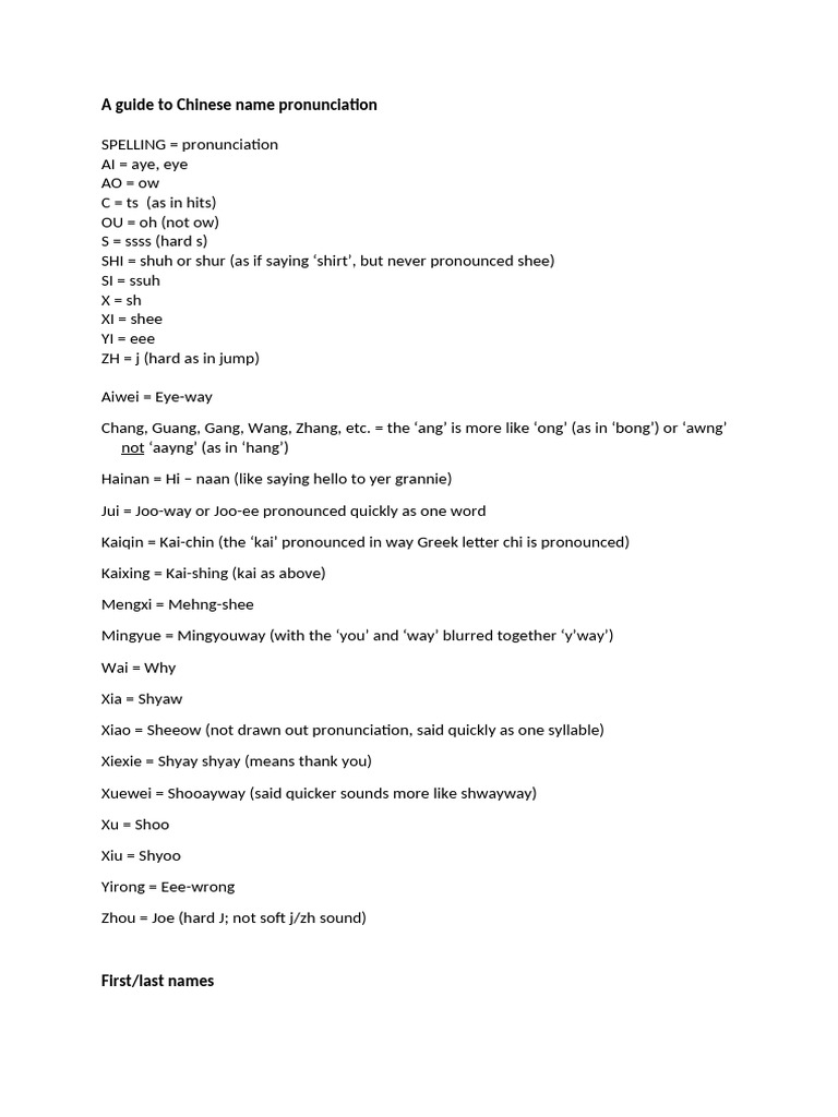 Guide to Pronouncing Chinese Names | PDF