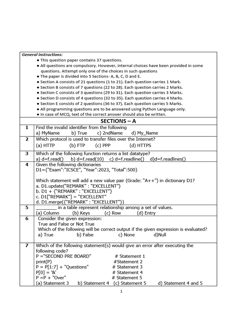 Second Pre Board Set2 | PDF | Parameter (Computer Programming) | Computer Programming