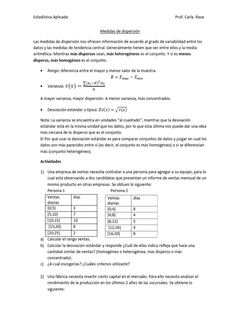 Medidas de Dispersi-N | PDF | Diferencia | Desviación Estándar