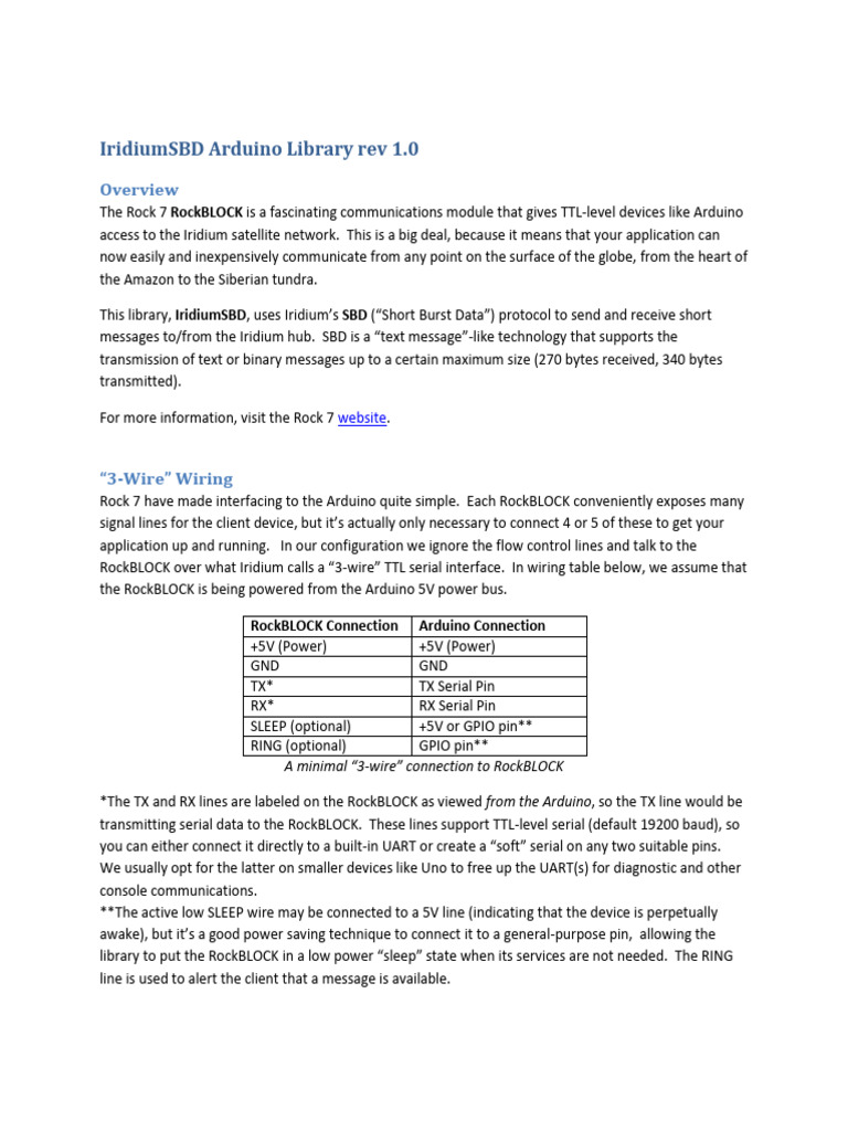 IridiumSBD Library for Arduino | PDF | Parameter (Computer Programming) | Callback (Computer ...