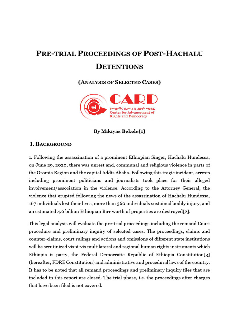 Pre Trial Proceedings of Post Hachalu Ethiopia | PDF | Bail | Search ...