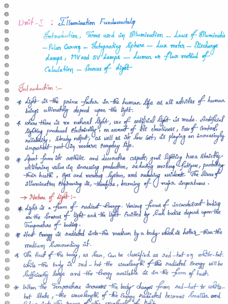 UEE-Unit-I-Illumination Fundamentals & Various Illumination Methods (1) | PDF