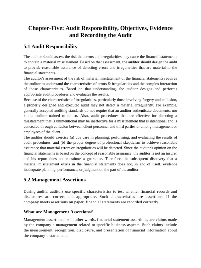 Auditing 1 Chapter - 5 Audit Responsibility... | PDF | Audit | Internal Control