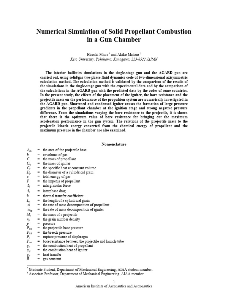 Numerical Simulation of Solid Propellant Combustion | PDF | Ballistics | Gun
