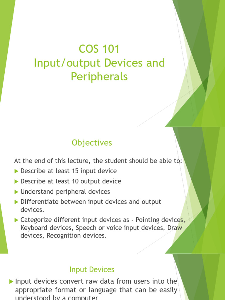 COS 101 Input - Output Devices | PDF | Printer (Computing) | Computer Keyboard