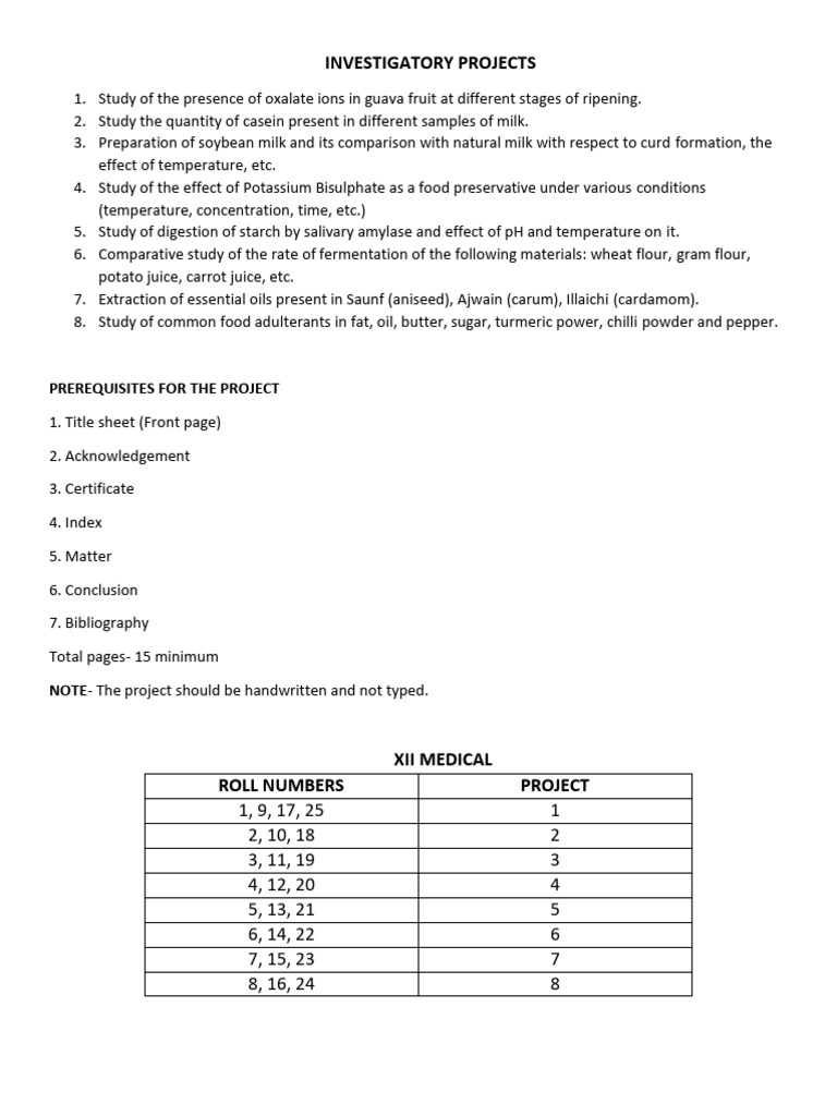 Investigatory Projects | PDF