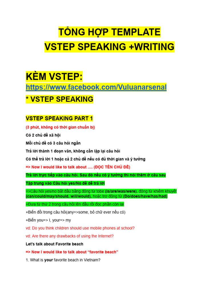 Tổng Hợp Template Vstep Writing and Speaking | PDF