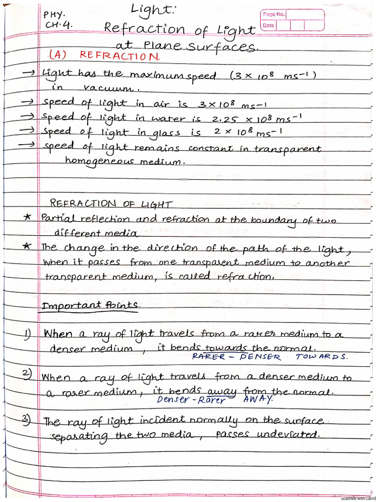Phy Ch.4 Refraction of Light at Plane Surfaces Physics Ch.4 | PDF